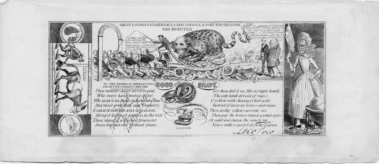 Great locofoco juggernaut: a new console-a-tory sub-treasury rag-monster, c.1837